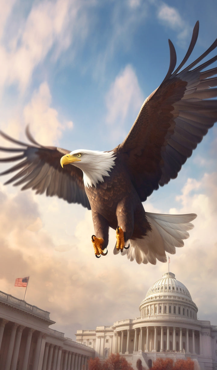 American Bald Eagle Soaring in front of the U.S. Capitol